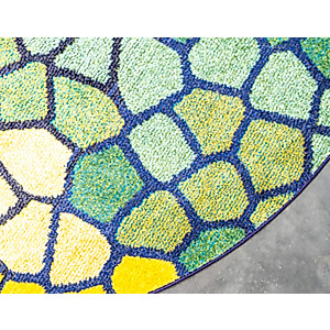 Unique Loom Estrella Collection Geometric, Abstract, Colorful, Modern, Mosaic Area Rug, Round 6' 1 x 6' 1, Multi/Blue