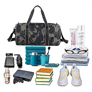 mezhsa Kids Overnight Duffle Bag Girls Boys Sports Gym Bag with Shoe Compartment Wet Pocket Camouflage travel bag (ArmyGreen)
