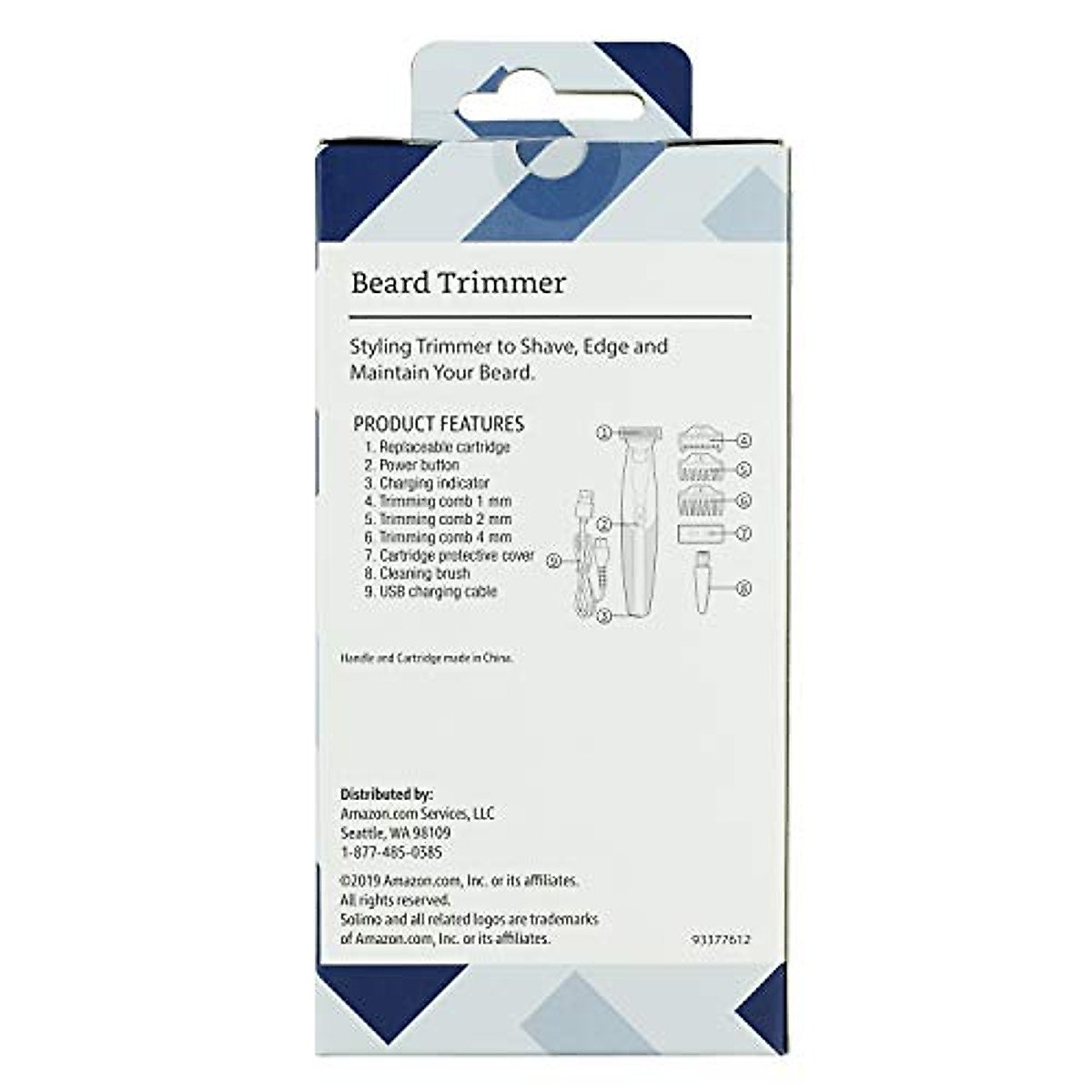 Amazon Brand - Solimo Rechargeable Beard Trimmer with 1 Blade, 3 Combs and Charging Cable