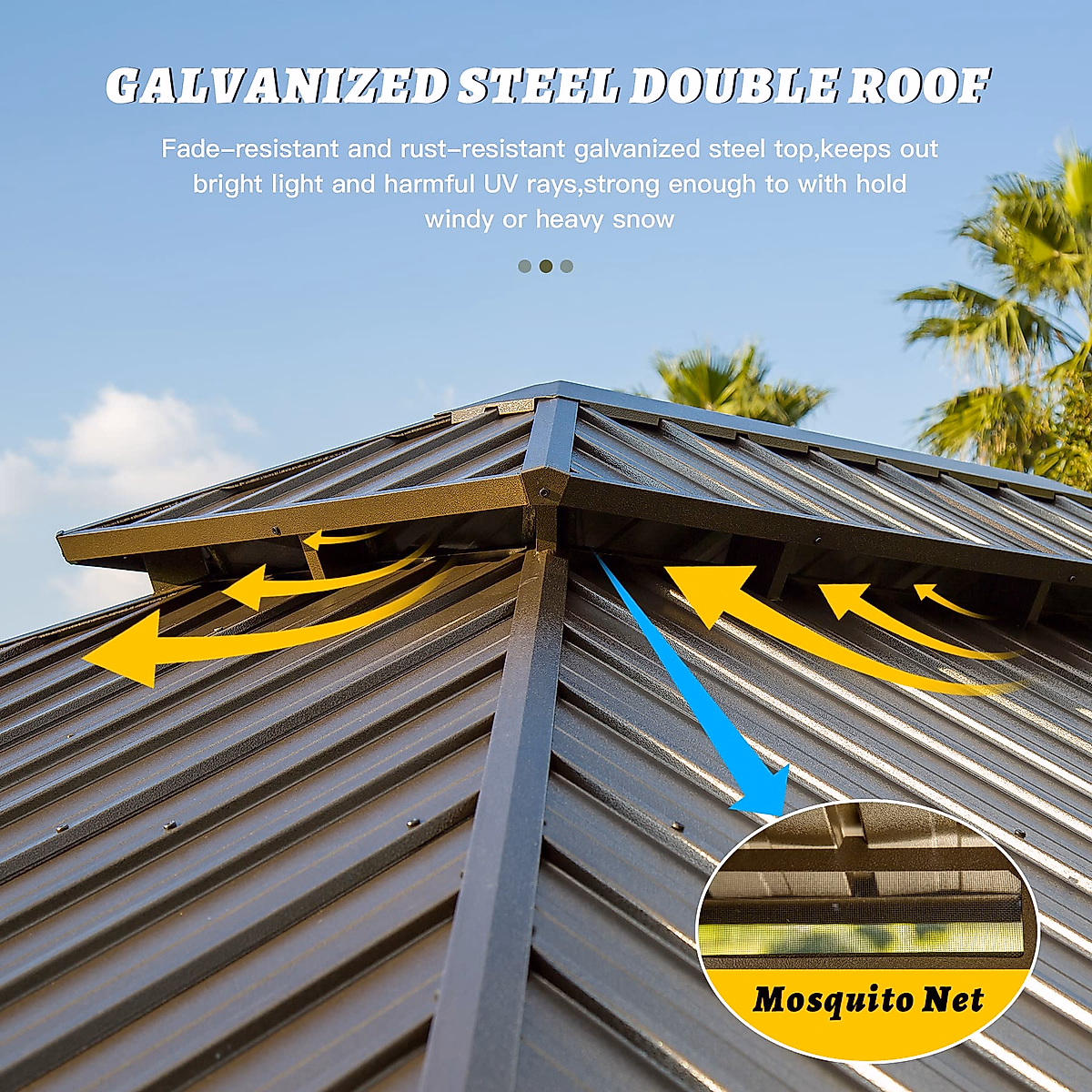 Domi Outdoor Hardtop Gazebo 12x16ft Metal Gazebos Backyard Pavilion Aluminum Roof Canopy with Mosquito Netting and Curtains for Patio,Garden,Lawn (Brown)