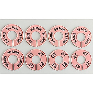 Discount Sizing Colored Closet Rack Size Divider Organizer Set- 8 Pieces Baby Toddler - Various Quantities Available (Baby Pink)