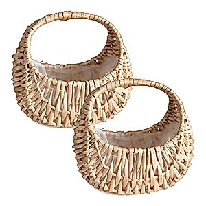 YLSZHY 2 Pack Wicker Flower Basket, Willow Rattan Flower Girl Basket with Handles and Plastic Liners, Woven Storage Basket Wedding Candy Gift Basket