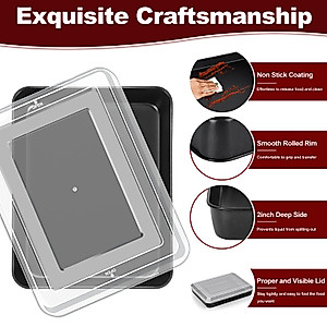 TeamFar Lasagna Pan with Lid, (2 Pans + 2 Lids), 12.5’’ Coated Lasagna Dish Rectangular Cake Brownie Baking Pan with Stainless Steel Core & Non Stick Coating, Healthy & Oven Safe, Easy Clean