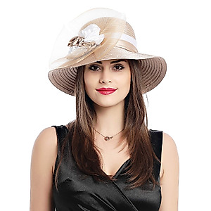 Dantiya Women's Kentucky Derby Dress Church Cloche Hat Sweet Cute Floral Bucket Hat (Champagne)