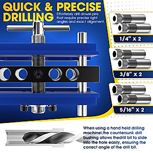 BLEKOO Self Centering Doweling Jig Kit, Drill Jig For Straight Holes Biscuit Joiner Set With 6 Drill Guide Bushings, Adjustable Width Drilling Guide Power Tool Accessory Jigs (Blue)