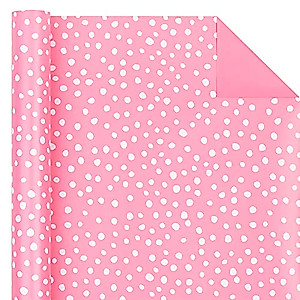 WRAPAHOLIC Reversible Wrapping Paper - Mini Roll - 17 Inch X 33 Feet - Light Pink and Delicate Polka Dots Design for Birthday, Holiday, Wedding, Baby Shower