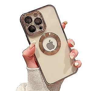 LOOBIVAL for iPhone 11 Pro Max Case with Camera Lens Protector, Logo View for Women Men, Soft Slim Phone Cases for iPhone 11 Pro Max Clear Ultrathin Back Cover (11ProMax,Gold)