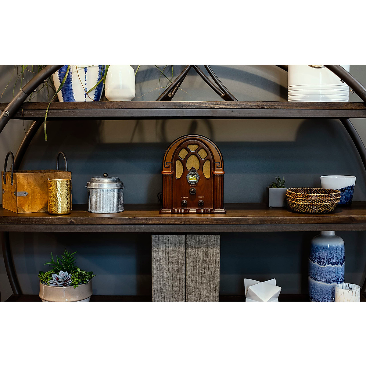 Crosley CR31D-WA Companion Retro AM/FM Tabletop Radio with Bluetooth Receiver, Walnut