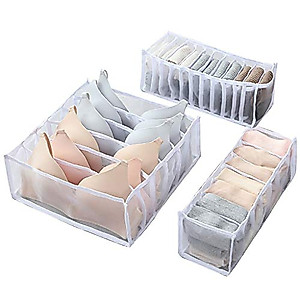 Homthia Underwear Organizer Drawer Nylon Divider Foldable Closet Storage Boxes for Underware,Bra,Socks (1 SET-3 PCS, White)