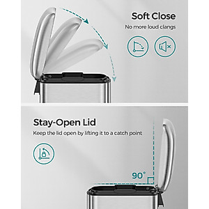 SONGMICS Trash Can, 8 Gallon (30L) Trash Bin with Lid and Inner Bucket, Stainless Steel Garbage Can, Soft Close, Silver ULTB01L