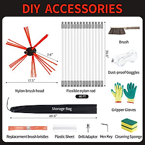 Morinoli 46 Feet Chimney Sweep Kit, Chrome Button Locking System, Chimney Cleaning Kit, Chimney Brush, Chimney Cleaning Tool, Chimney Cleaning System with 14 Flexible Chimney Rods