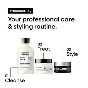 L'Oreal Professionnel Men’s Styling Clay - For All Hair Types, Provides Strong Hold and Matte Finish