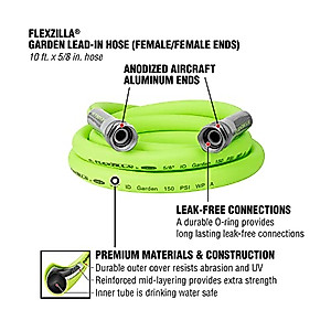 Flexzilla Garden Lead-In Hose, 5/8" x 10', Female to Female Fittings (3/4" - 11 1/2 GHT)