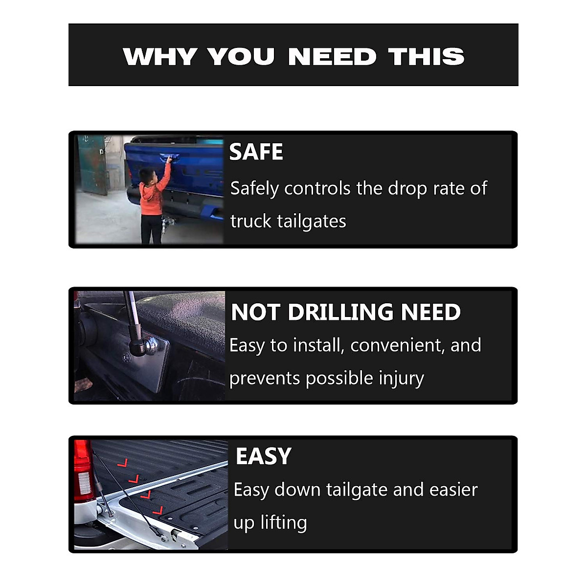 Ranger Tailgate Assist Shock Kit for 2019 2020 2021 Ford Ranger Pickup Truck Tailgate Damper EZ Down Lift Strut Accessories