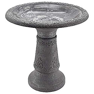Arcadia Garden Products BB05 Stone Fiberclay Birdbath 19.5x10.25x20.5, Grey
