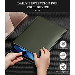 MoKo 9-11 Inch Tablet Sleeve, PU Leather Briefcase Slim Stylish Case Fits New 11-inch iPad Pro M4/iPad Air M2 2024, iPad Air 5/4/3th 10.9/10.5, iPad 10/9/8th Gen 10.9/10.2,Tab S8/S9 11, Midnight Green