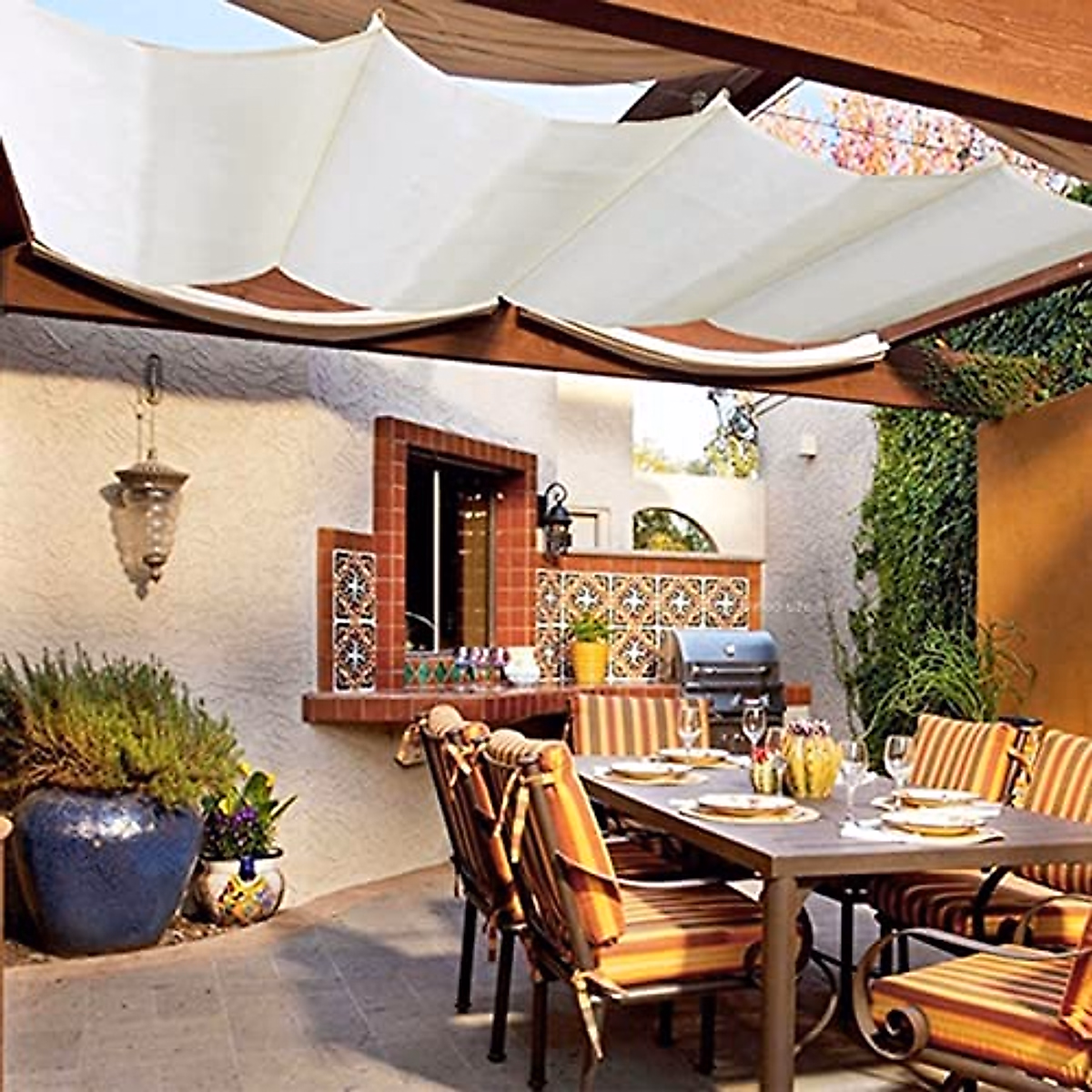 LXLIGHTS Retractable Wave Shade Sails, Easy to Install Sun Protection Awning, HDPE Ventilation Fabric U Shaped Sliding Roller Blind for Patio Roof Shade Canopy Cover