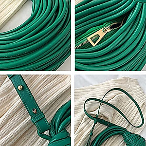 Women Hand-Woven Bread Purse and Handbag Leather Top Handle Satchel Shoulder Crossbody Creative Noodles Underarm Hobo Bag (black)