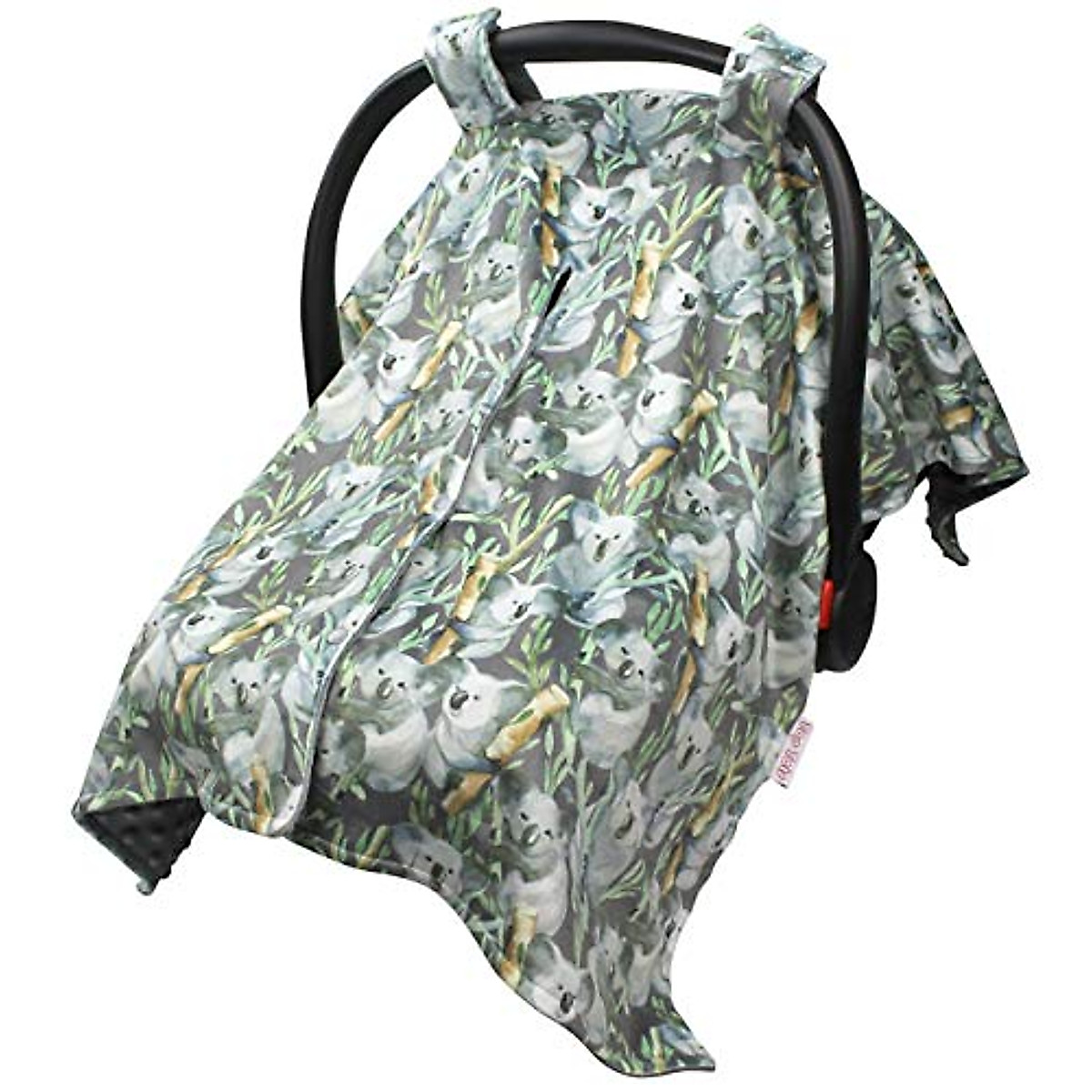 Baby Car Seat Canopy Cover - Bamboo Koala Bears with Grey Minky Dot