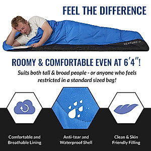 VENTURE 4TH Backpacking Warm Sleeping Bag with Self Inflating Sleeping Pad for Adults & Kids – Ideal for Hiking, Camping & Outdoor Adventures