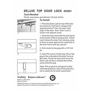 Safety Innovations Child Proof Deluxe Door Top Lock for 1 3/8 inch Thick Interior Doors, (1-Pack)