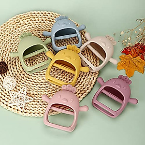 Socub Silicone Baby Teether Toy for Infants 3+ Months, BPA Free Anti-Drop Silicone Mitten Teething Toy for Soothing Sore Gums, Baby Chew Toys for Sucking Needs, Olive