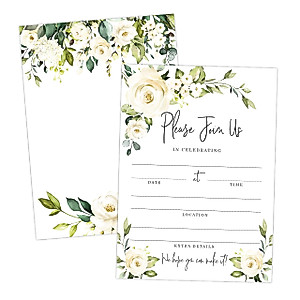 White Rose Invitations For All Occasions - Elegant Invites Perfect for Weddings, Bridal Showers, Birthdays, Engagements, Bachelorette Parties, Receptions, Anniversaries - Envelopes Not Included