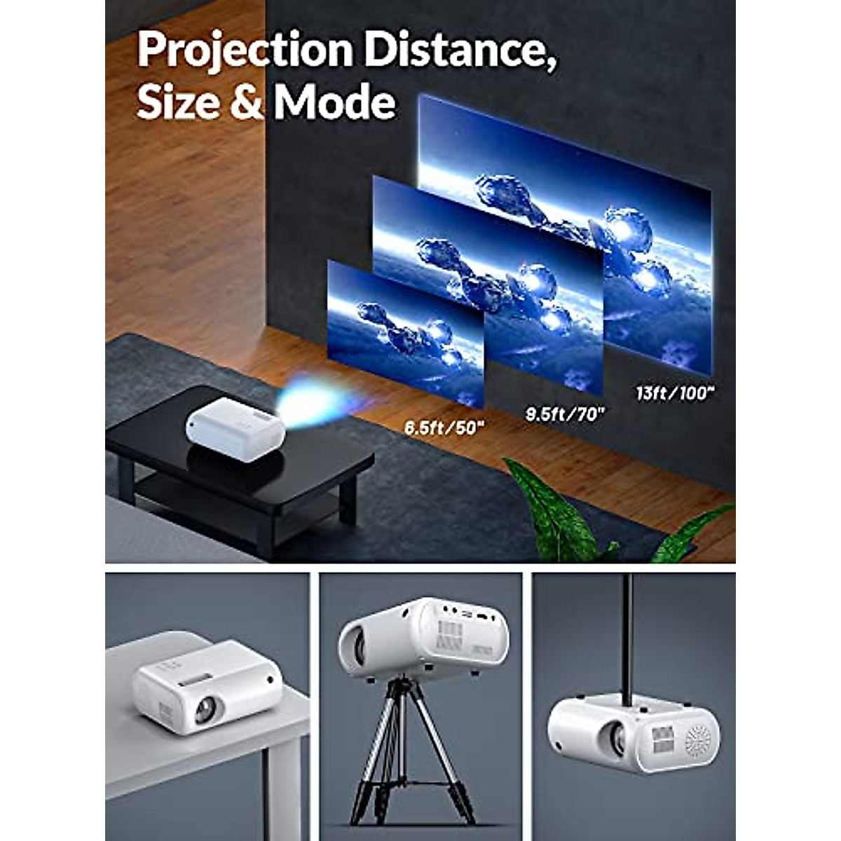 Mini Projector, CLOKOWE 2023 Upgraded Portable Projector with 7000 Lux and Full HD 1080P, Movie Projector Compatible with iOS/Android Phone/Tablet/Laptop/PC/TV Stick/Box/USB Drive/DVD/Game Console