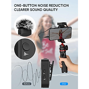 Moman Wireless Lavalier Microphone, 2.4GHz Compact Wireless Lapel Mic System with Noise Cancellation Transmission 8H Battery Life for DSLR Cameras/Smartphone/Tablet/Live Streaming (C1 Solo)