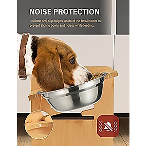 Vantic Elevated Dog Bowls-Adjustable Raised Dog Bowls with Stand for Small Size Dogs and Cats,Durable Bamboo Dog Feeder with 2 Stainless Steel Bowls and Non-Slip Feet