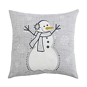Comfy Hour Snowman Wearing A Scarf and Earphone in Snowflake Throw Pillow, 14-inches(Length), Gray, Polyester, Winter Holiday Collection
