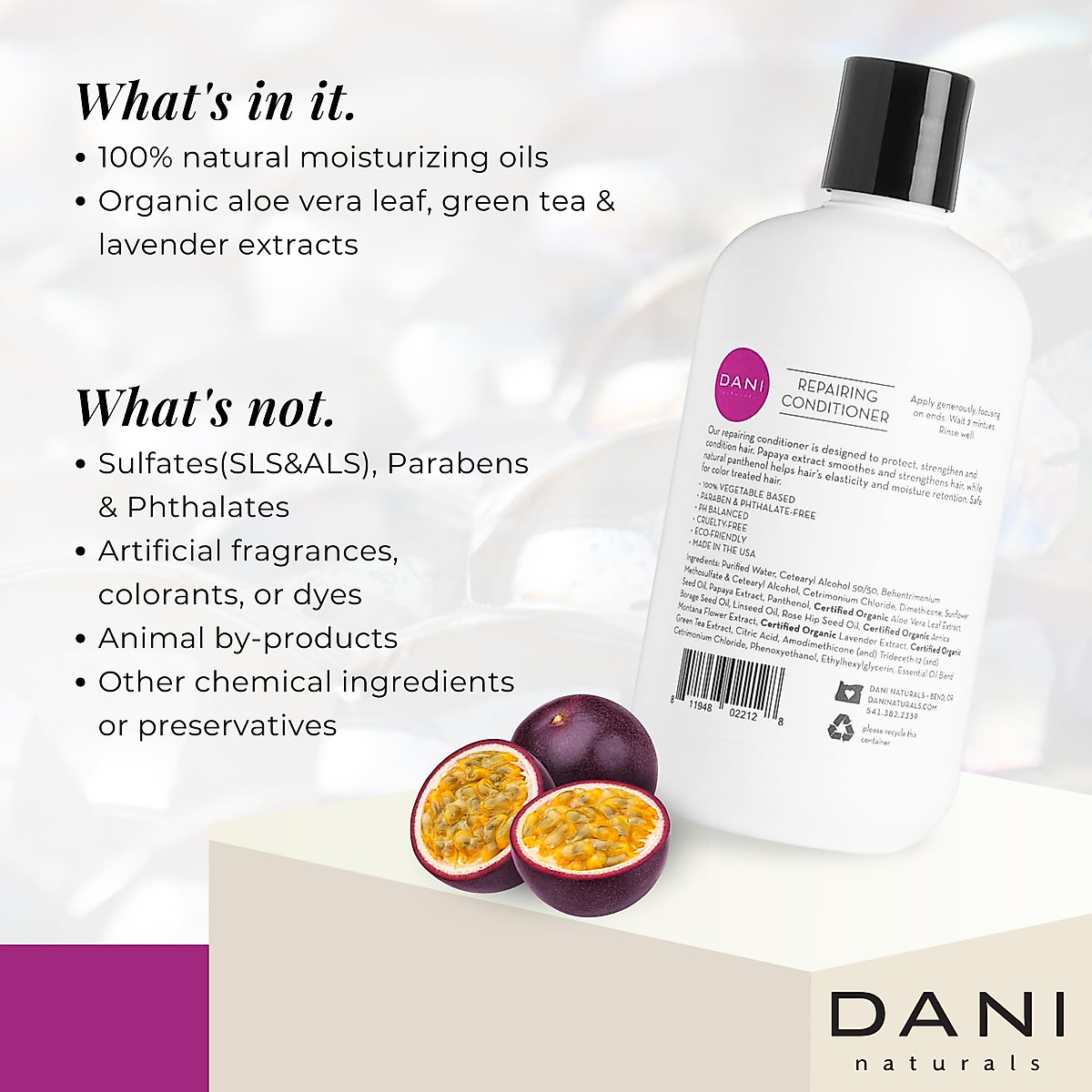 DANI Natural Nourishing Conditioner Naturals - Organic Ingredients Hydrate & Strengthen Hair - Sulfate, Phthalate & Paraben Free - Vegan & Cruelty Free - 12 Ounces (Passion Fruit)