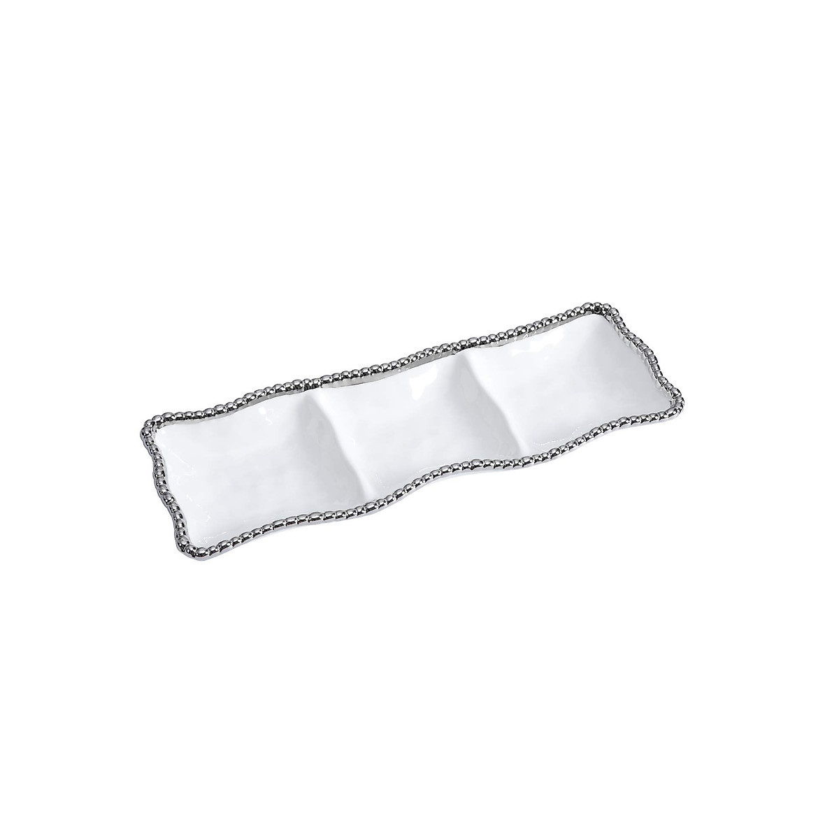 3-Section Serving Piece Porcelain with Silver Trim