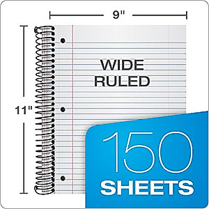 Oxford Spiral Notebook 3 Pack, 3 Subject, Wide Rule, Durable Plastic Covers, Strong Coil, 3 Pockets, 8.5 x 11, 150 Sheets, Red, Green, Blue (89804)