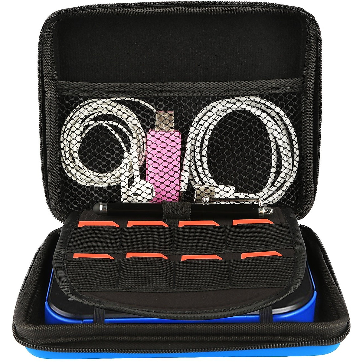 GPCT Nintendo 2DS Hard Shell EVA Carry Case Cover Bag. Protects Against Bumps/Drops/Dust/Dirt/Scratches. Protective Travel Storage Cover Pouch W/ 8 Game Holders, Double Zipper Zip Pocket- Blue