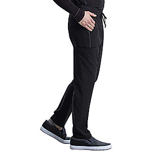 Cherokee iFlex Men Scrubs Pant Tapered Leg Drawstring Cargo CK006, M, Black