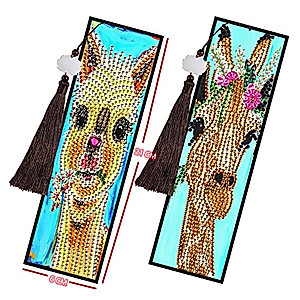 pigpigboss Giraffe Bookmark Diamond Painting Kit 2 Pieces Special Shaped Diamond Painting Art Leather Bookmark Diamond Dots DIY Bookmark Giraffe Diamond Painting for Adult Child Book Decor