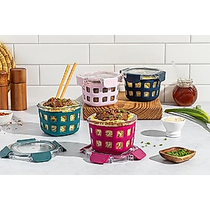 Ello Duraglass 4-Pack 2 Cup Reusable Glass Container Jar with Leak Proof Lids and Protective Silicone Sleeves | Perfect for Overnight Oats, Yogurt | BPA-Free | Dishwasher Safe | Evening Orchard