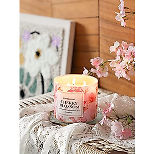 Spring Candle Cherry Blossom Scented Candle 3 Wicks Large Jar, 14 oz