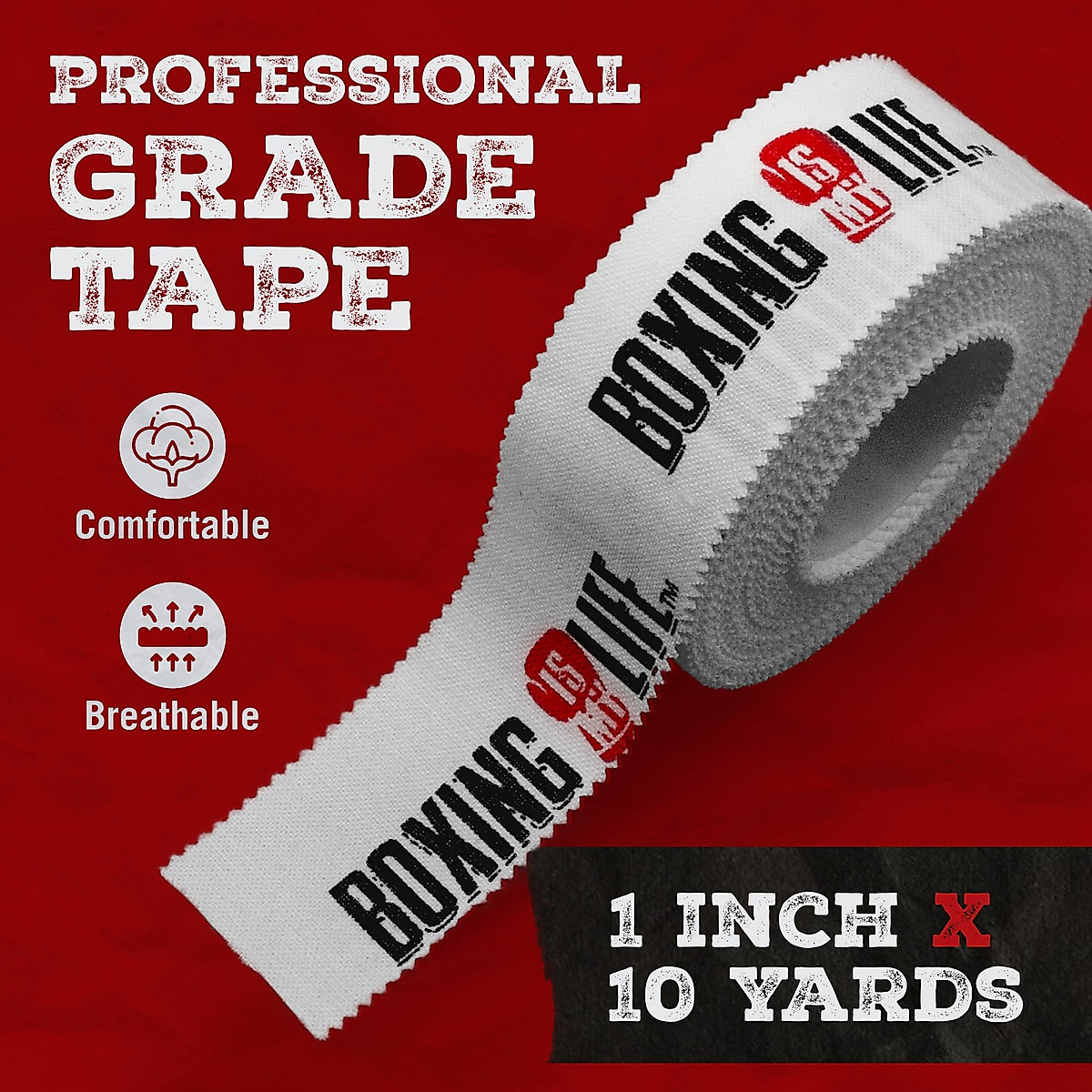 Boxing Tape, Athletic Tape, Sports Tape Athletic Use, Easy-Rip Sport Tape with Solid Grip, Professional-Grade, No Sticky Residue, 1 inch x 10 Yards, 12-Roll Box - Boxing Is My Life
