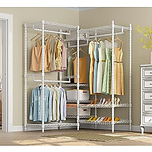 VIPEK L8i Basic Heavy Duty Garment Rack L-Shaped Wardrobe Space-Saving Corner Closet with Hanging Rod and Adjustable Shelves Freestanding Clothes Rack for Small Space, White