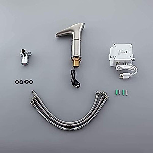 JinYuZe LED Touchless Bathroom Sink Faucet Automatic Electronic Sensor Waterfall Lavatory Faucet, Single Hole Brushed Nickel