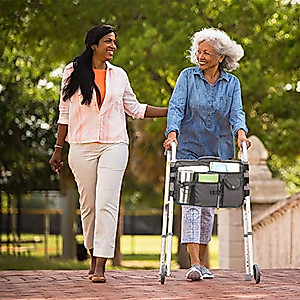 Double Sided Walker Bag, Walker Organizer Pouch Tote for Rollator and Folding Walker (Black)