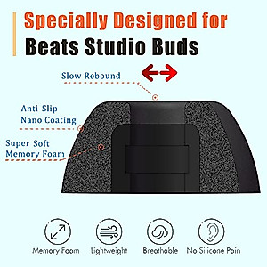Luckvan Earbuds Tips for Beats Studio Buds Memory Foam Tips for Beats Earbuds Replacement Earhook for Beats Studio Buds Ear Tips fit in Charging Case, Black