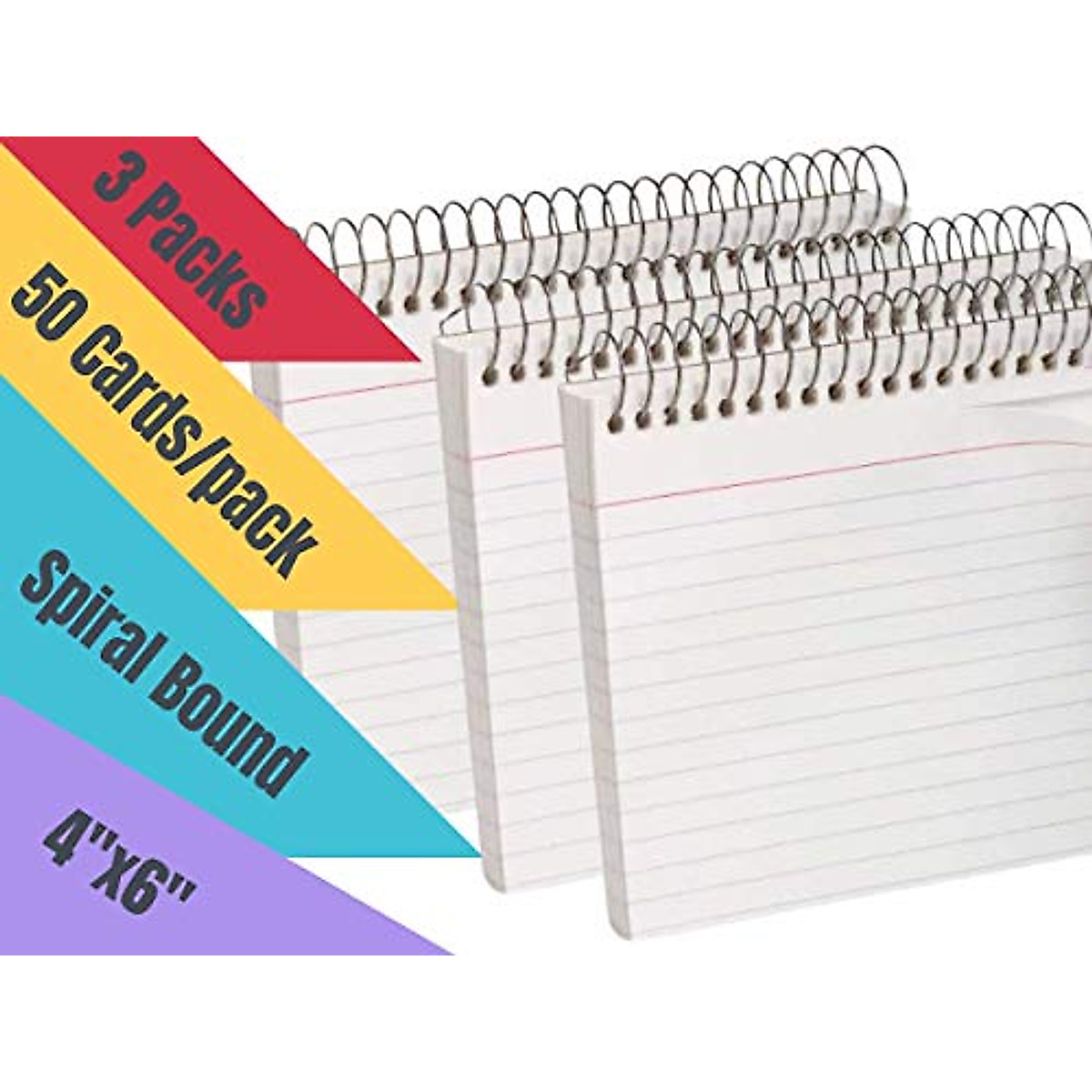 1InTheOffice Spiral Bound Index Cards 4x6 Ruled, White, 50 Cards/Pack, 3 Packs