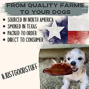 JACK'S PREMIUM Natural Pig Ears for Dogs - Large Ears - Made in The USA Wood Smoked, Preservative Free Dog Chew - Ideal for Small, Medium, and Large Dogs (18, Whole Pig Ear)