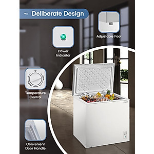 FOHERE 7.0 Cu.Ft Chest Freezer, Compact Deep Freezer with Three Removable Basket, Free Standing Top Open Door, Adjustable Temperature, For Kitchen Garage Office Bar, White