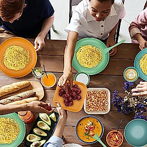 42-Piece Wheat Straw Dinnerware Set, Plastic Dinnerware Set, Plates, Dishes, Bowls, Cups, Cutlery Set, Service for 6, Lightweight Unbreakable Plates and Bowls Sets, Dishwasher Microwave Safe