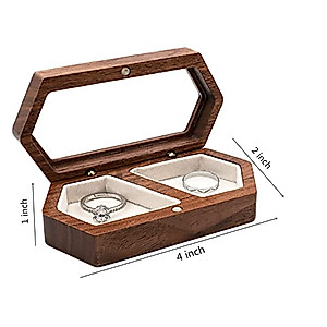 molchagar Ring Box for Wedding Ceremony, Wooden Ring Bearer Box, Velvet Ring Box for Propsal, Jewelry Display Box for 2 Wedding Rings, Valentine Gift Box