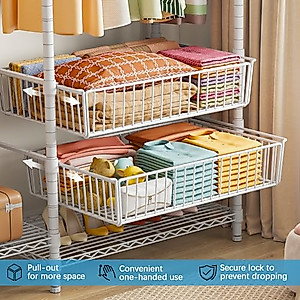 VIPEK V10i Garment Rack Heavy Duty Clothes Rack, Freestanding Closet Rack for Hanging Clothes Large Wardrobe Metal Clothing Rack with 2 Slid Storage Baskets, 68.2" L x 15.7" W x 70.5" H, White